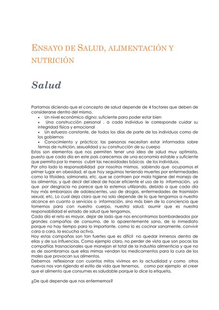 Ensayo de salud alimentación y nutrición | Salud y vida | uDocz