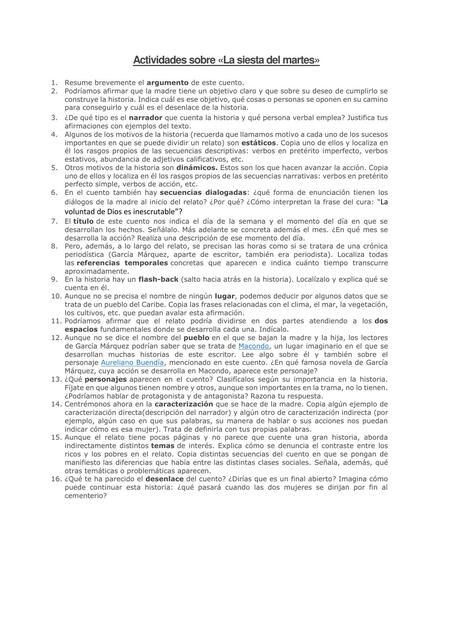 Actividades sobre La siesta del martes | Pablo | uDocz