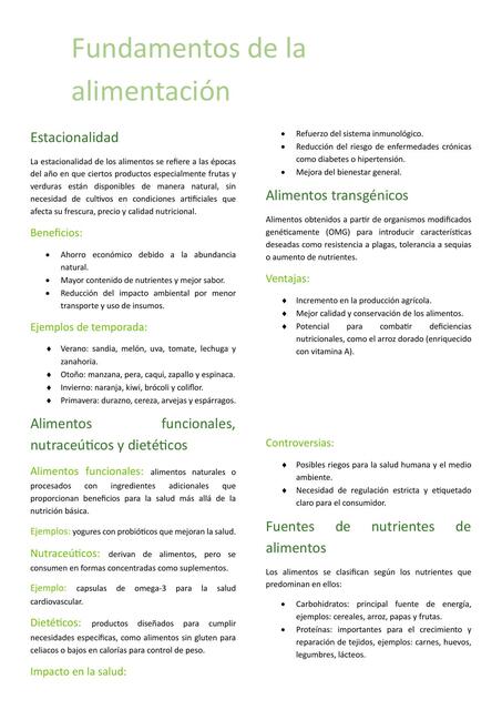 Resumen fundamento de la alimentación | Fernanda | uDocz