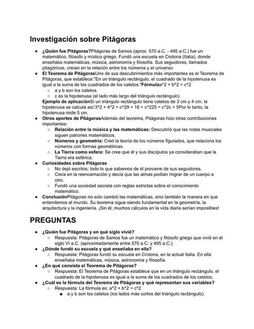 Investigación sobre Pitágoras Quién fue Pitágo | Elías | uDocz