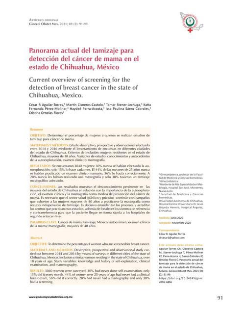 Articulo panorama tamizaje cancer de mama articulo | SARA PORTILLO | uDocz