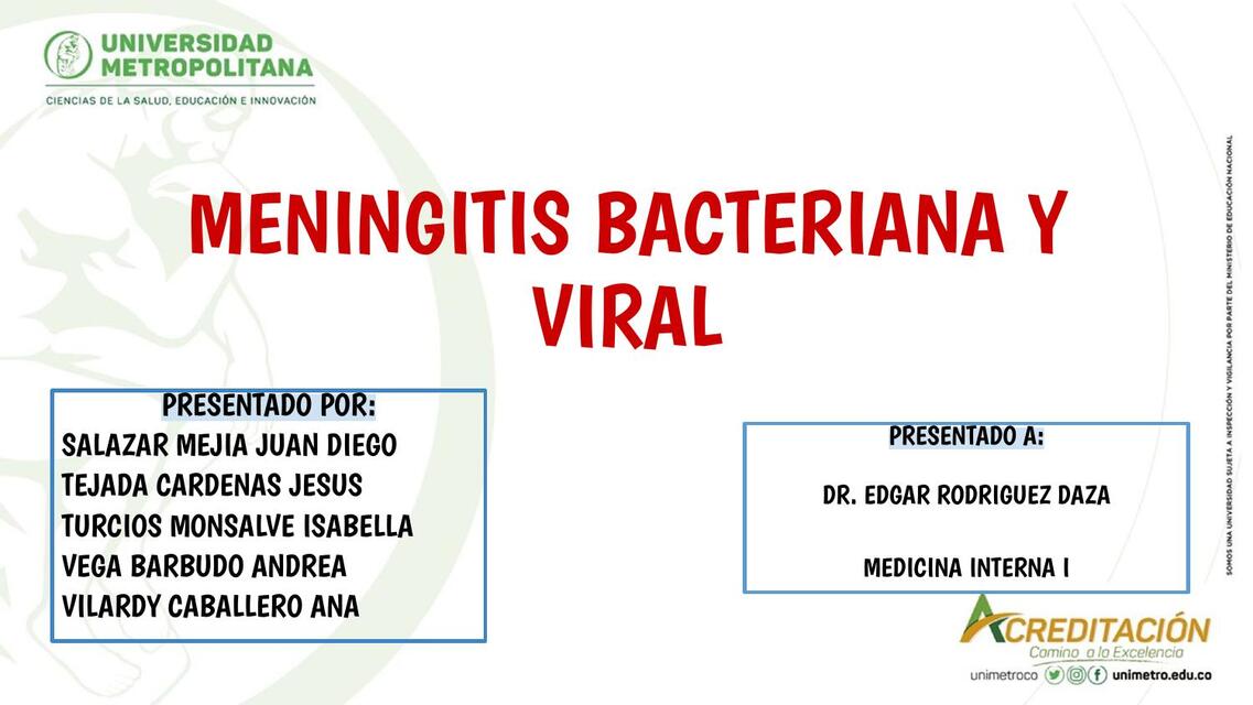 Meningitis aguda Bacteriana y Viral1 | Alejandra Blanco Conde | uDocz