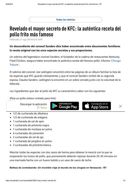 Revelado el mayor secreto de KFC la auténtica rece | Carlos | uDocz