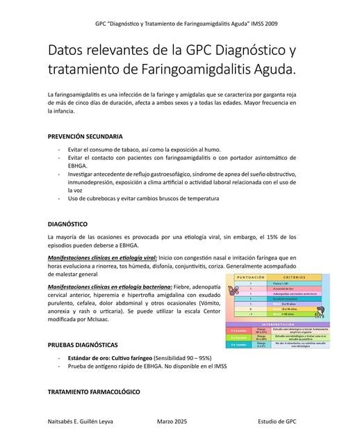 Datos relevantes de la GPC Faringoamigdalitis 2009 | Naitsabés Guillén ...