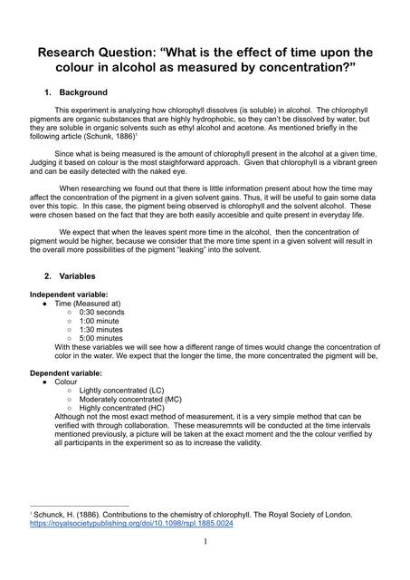 Chlorophyll Extraction Lab Report (grade of A) | M Estudia | uDocz