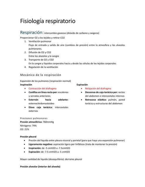 Fisiología respiratoria | KEVIN YAEL ORTIZ ESPINOSA | uDocz