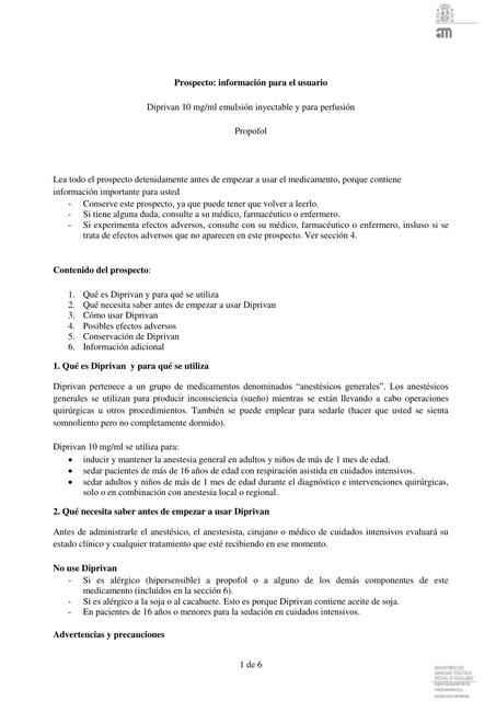 Diprivan 10 mg ml emulsión inyectable y para perfusión | Estudiante ...
