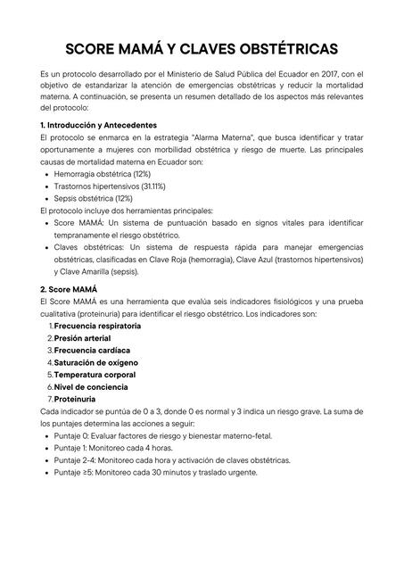 Score MAMA y claves obstétricas | DR. Simio | uDocz