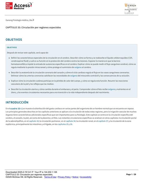CAPÍTULO 33 Circulación por regiones especiales | Pilar Gabriela | uDocz