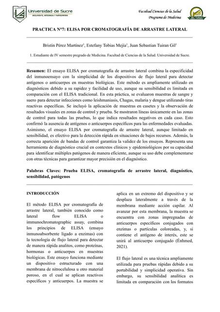 PRACTICA N7 ELISA POR CROMATOGRAFÍA DE ARRASTRE LA | Jairo Chavez Roman | uDocz