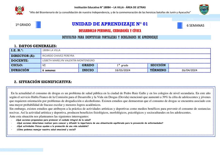 Flashcards de UNIDAD DIDÁCTICA N 1 DPCC 1RO | Por Lisbeth | uDocz
