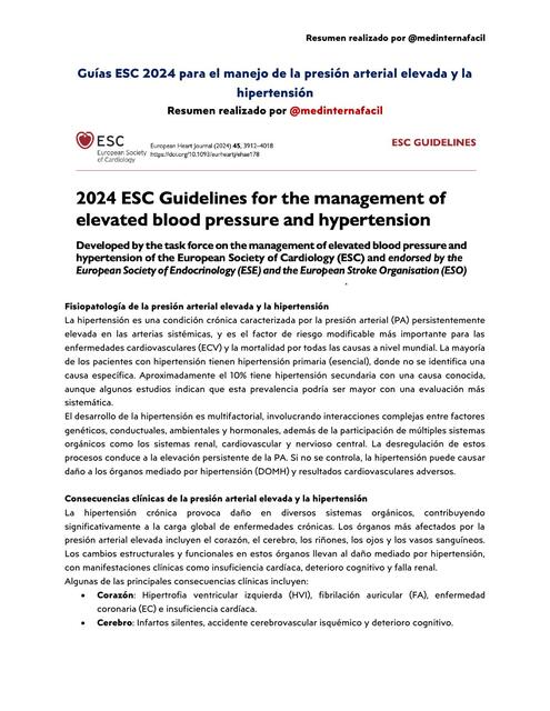 Resumen guía HTA ESC | Maria Chamorro | uDocz