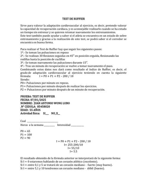 TEST DE INDICE DE RUFFIER JUAN ANTONIO WONG LUBO | Huber Guevara | uDocz