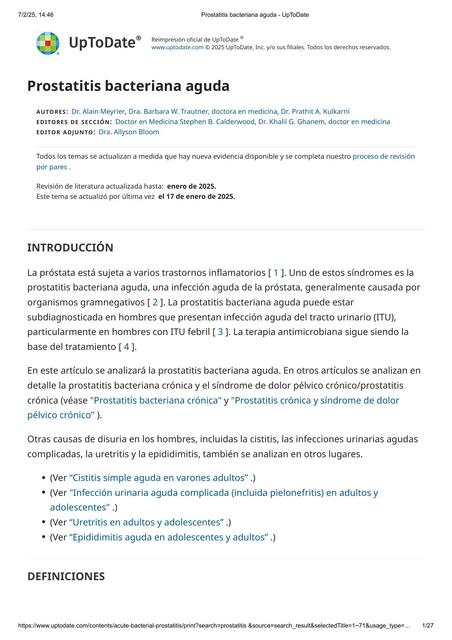 Prostatitis bacteriana aguda UpToDate 1 | Josias Rivadeneira | uDocz