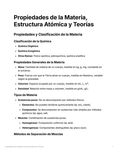 Propiedades de la Materia, Estructura Atómica y Teorías | Gyocha | uDocz