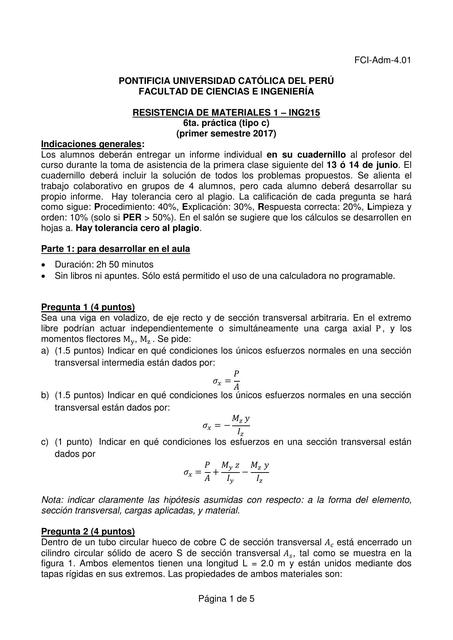 PRÁCTICA CALIFICADA 6 RESISTENCIA DE MATERIALES 1 - Prácticas resueltas compiladas ...