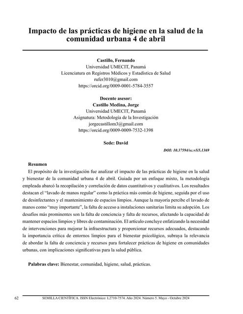 Impacto de las prácticas de higiene en la salud de la comunidad | Salud y vida | uDocz