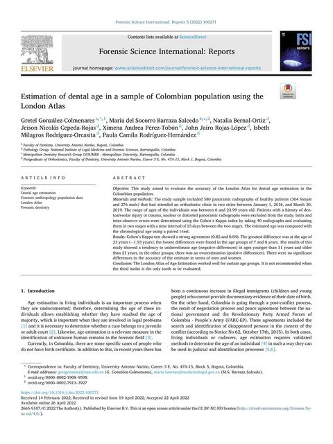 Estimation of dental age in a sample of Colombian population using the ...