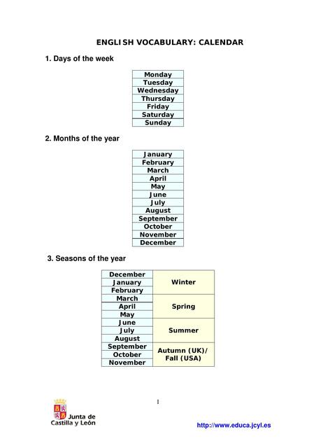 oa2 calendar vocabulary 1 | Nessie | uDocz