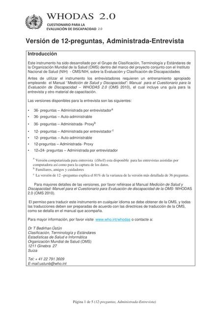 WHODAS 2 0 12 items INTERVIEW Spanish | carla lpea | uDocz