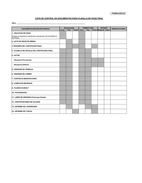 06C LISTA DE CONTROL DE DOCUMENTOS PARA PLANILLA D | wilder maida | uDocz