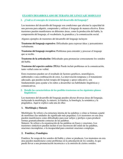 EXAMEN DESARROLLADO DE TERAPIA DE LENGUAJE MODULO | ROLANDO MARSHALL | uDocz