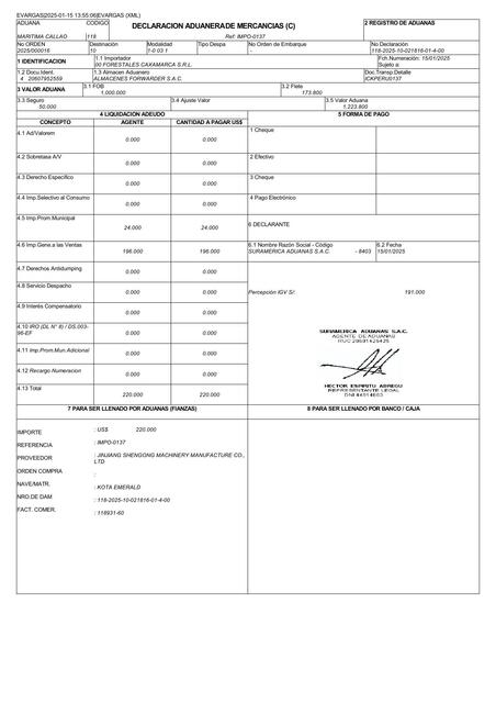 DECLARACIÓN ADUADENERA DE MERCANCIAS - DUA/DAM - MODELO - EJEMPLO ...