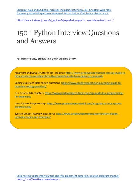 150 python interview questions compress | Juan | uDocz