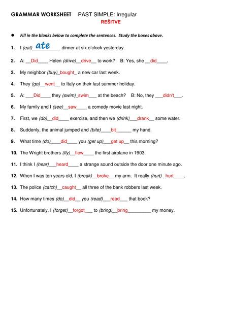 worksheet pastsimpleirreg RESIT | Dayanna | uDocz