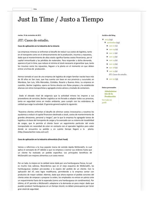 Just In Time Justo a Tiempo JIT Casos de estudio | Xavier | uDocz