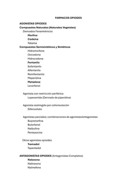 Farmacos Opiodes Clasificación y Dosificación | Álvaro_MC9 | uDocz
