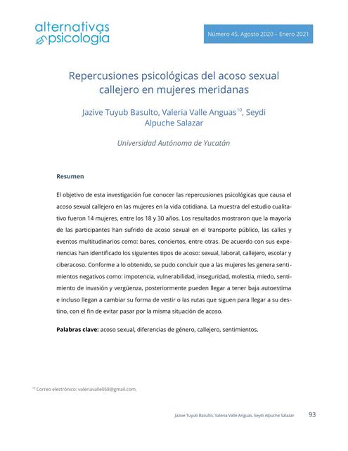Repercusiones psicológicas del acoso sexual callejero | LIC. PSIC. JUAN | uDocz