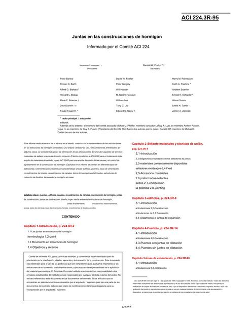 Juntas en las construcciones de hormigón ACI 224 | Actualidad Construcción civil | uDocz