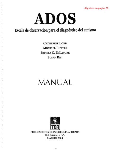 ados manual protocolo de evaluacion | Gisela Patricia | uDocz