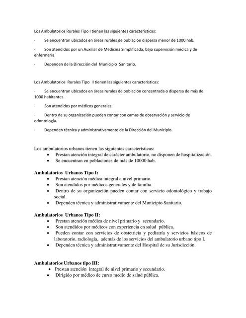 Los Ambulatorios Rurales Tipo I tienen las siguien | Sofia | uDocz