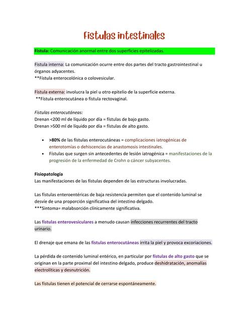 Fistulas intestinales Schwartz | Gretel Rocha | uDocz