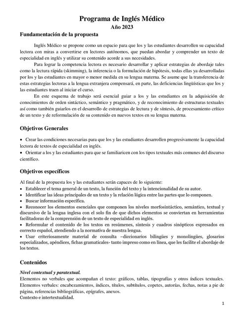 Programa de Inglés Médico ENTORNO | Ludmila Salas | uDocz