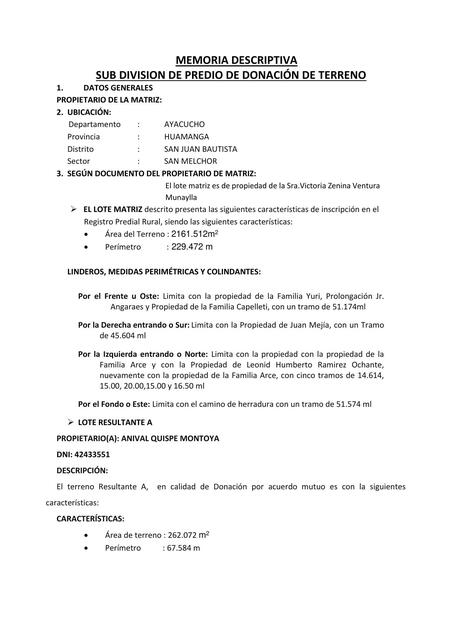 MEMORIA DESCRIPTIVA ANIVAL | PEDRO VELASQUEZ | uDocz