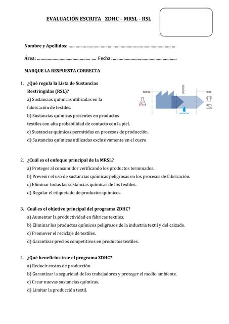 EVALUACIÓN ESCRITA ZDHC, MRSL & RSL | samsstudy | uDocz