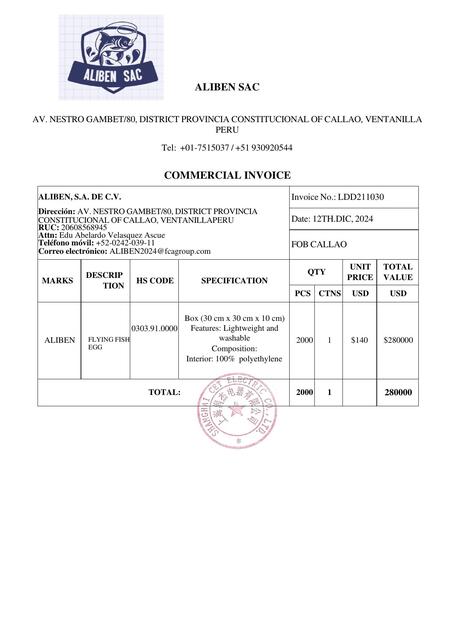 COMERCIAL INVOICE ALIBEN 3 | BENJAMIN ALEXANDER | uDocz