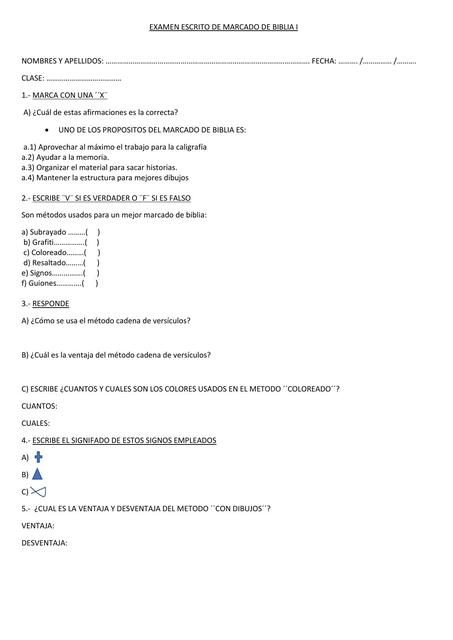 EXAMEN ESPECIALIDAD MARCADO DE BIBLIA | Ricardo Soto | uDocz