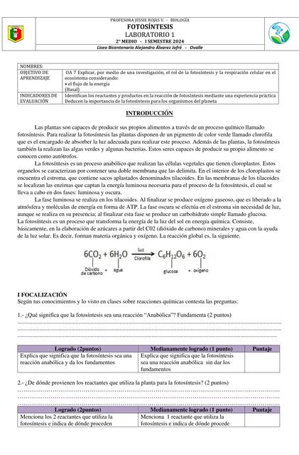 Guia laboratorio Fotosíntesis | Jessie Rojas Vallejos | uDocz