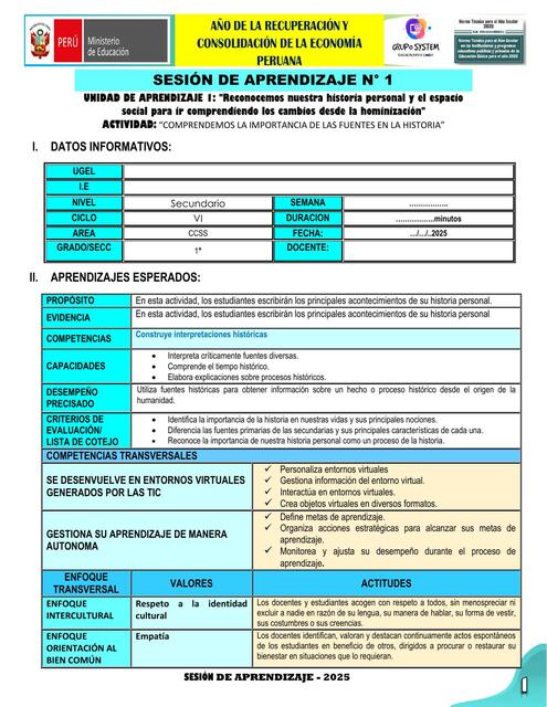 SESION CCSS 1 SEC SEMANA 01 | juan manuel carbajal rondon | uDocz
