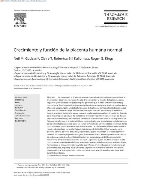 Crecimiento y función de la placenta humana normal | Mariadilia | uDocz