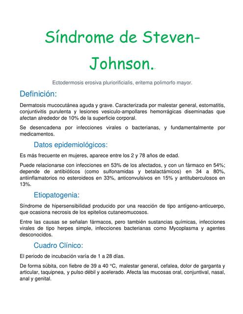 Sindrome de Steven Johnson | Erick | uDocz
