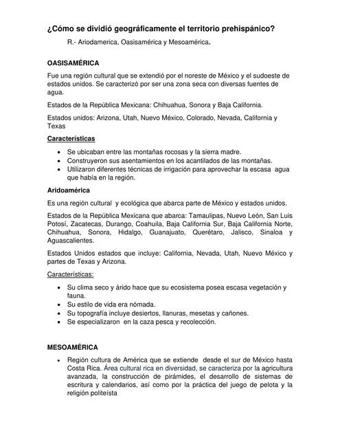 Cómo se dividió geográficamente el territorio preh | Ximena | uDocz