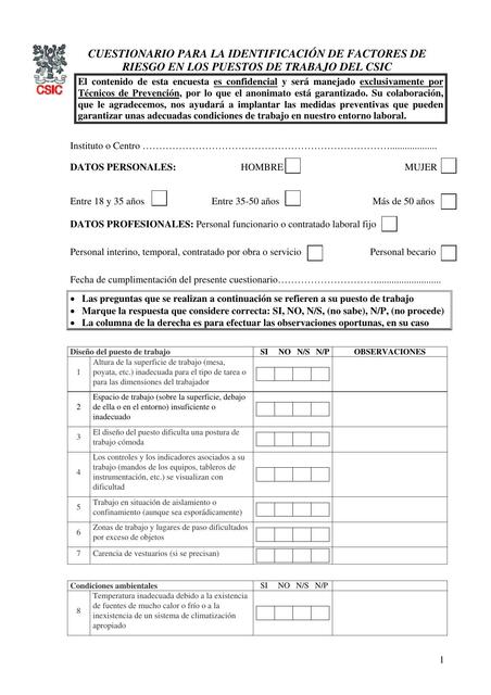 Cuestionario Factores de riesgo | Giulia.222 | uDocz
