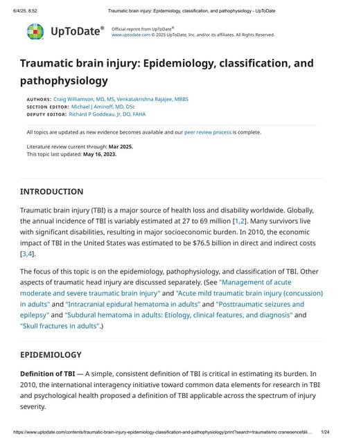 Traumatic brain injury Epidemiology classification | Saray | uDocz