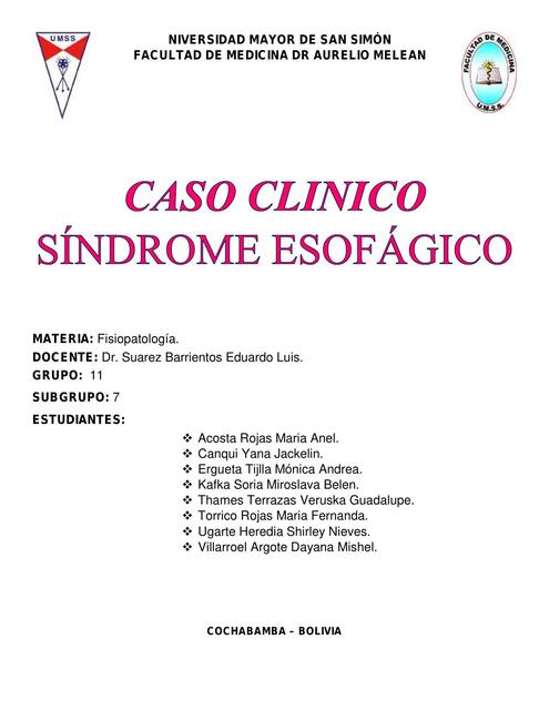 CASO CLINICO Sindrome Esofagico | Andrea Ergueta | uDocz