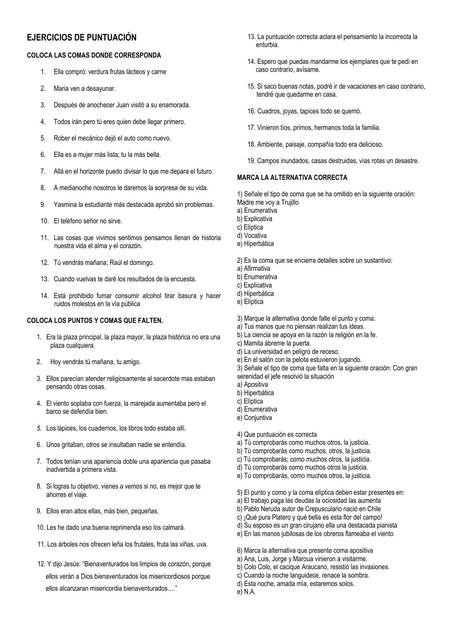 Ejercicios De Capitalizacion Y Puntuacion